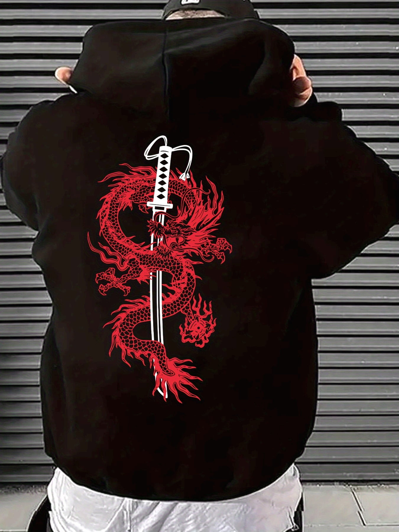 1pc Men's Geometric Dragon Print Hoodie | Casual Style, Polyester, with ...
