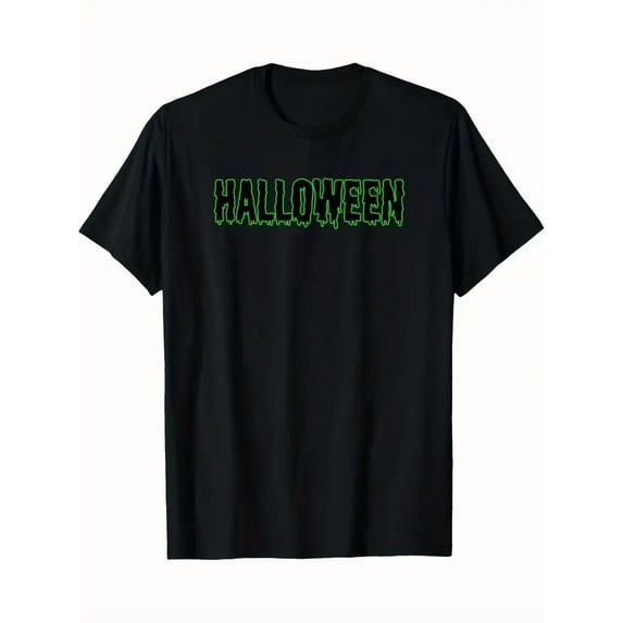 1pc Men's Halloween Drip Text Slogan Graphic T-Shirt - 100% Cotton ...