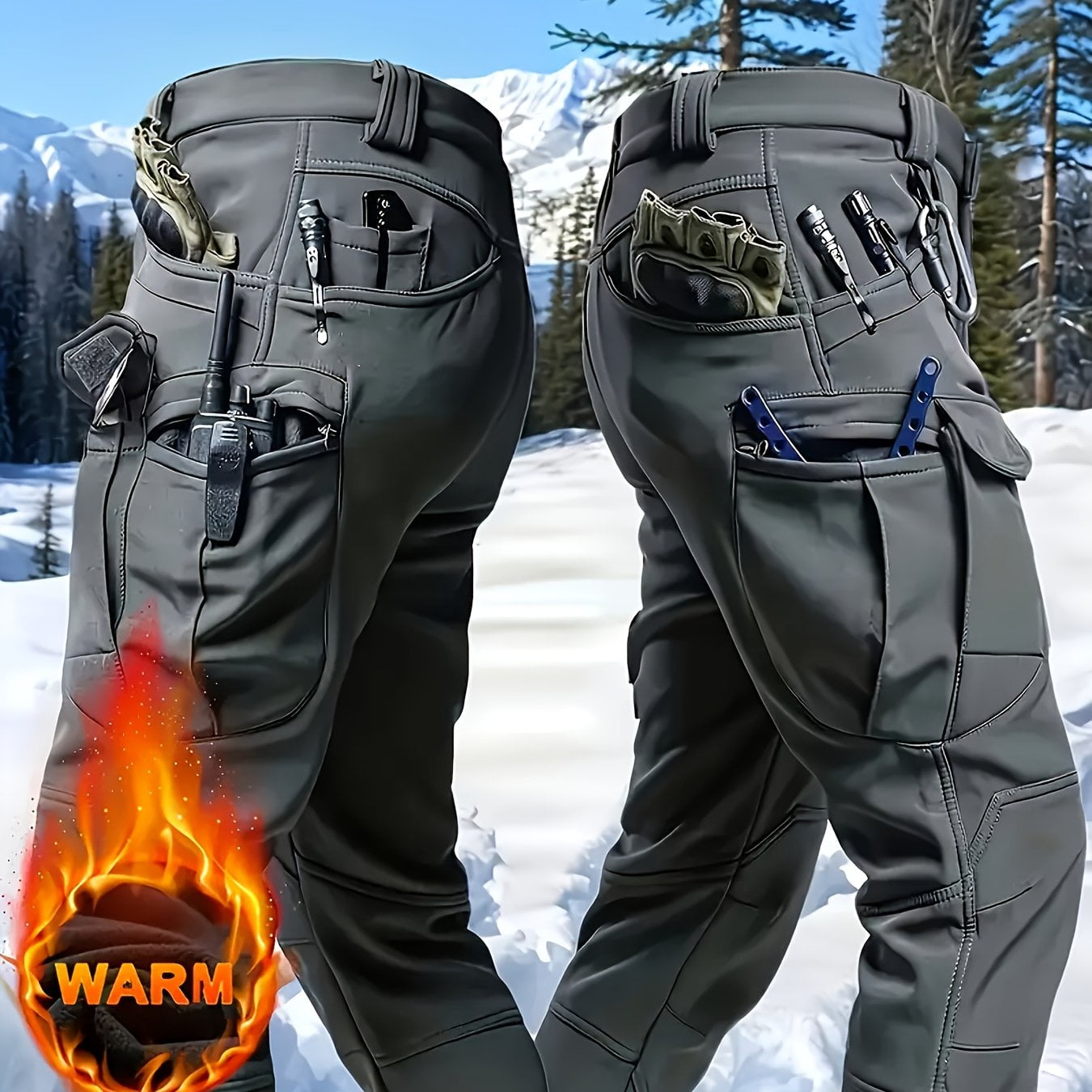 1pc Men's Heavy-Duty Winter Tactical Pants with Thermal, Multi-Pocket ...