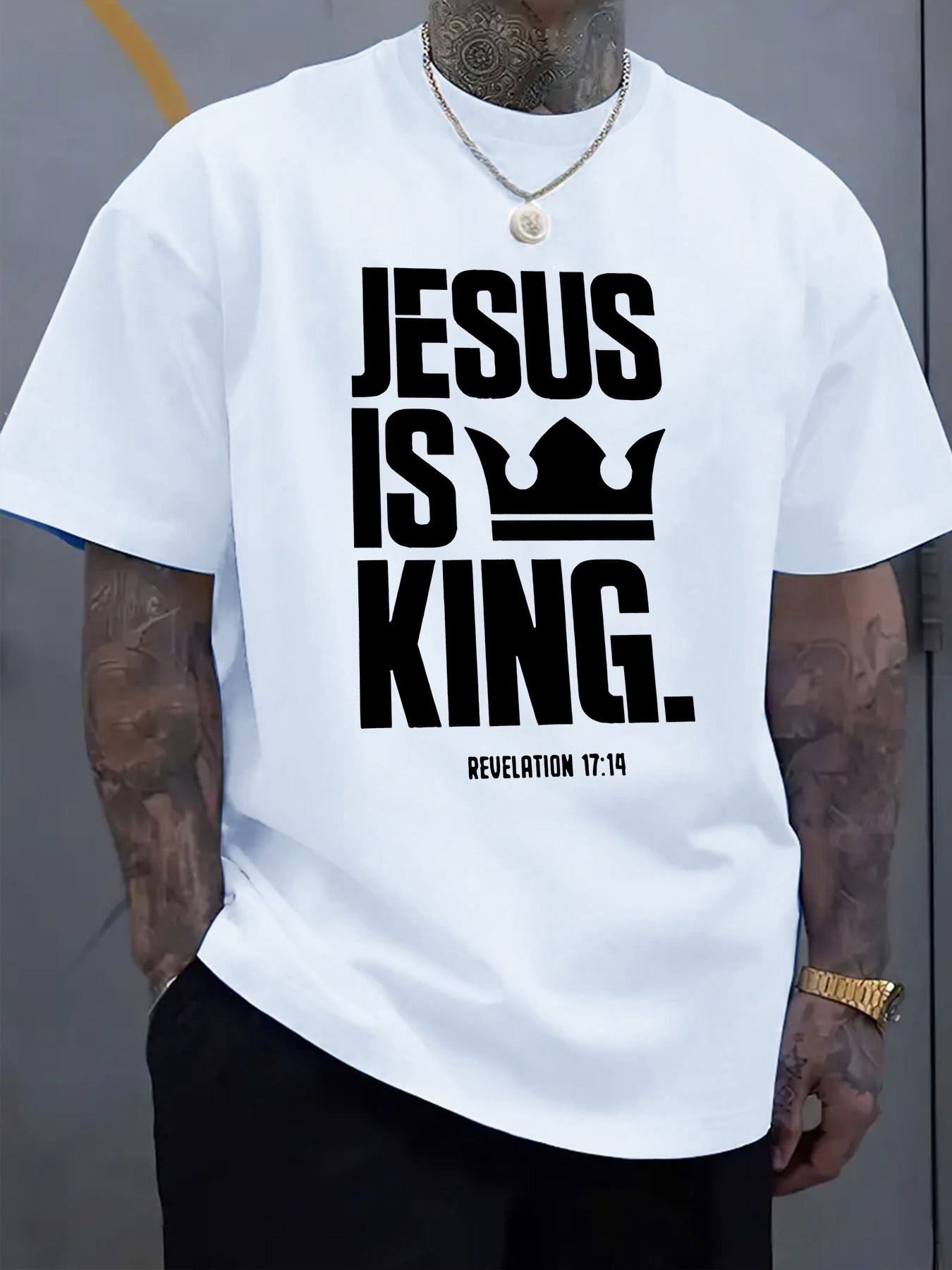 1pc Men's Jesus Is King 17 14 Graphic T-Shirt - Religious Design Casual ...