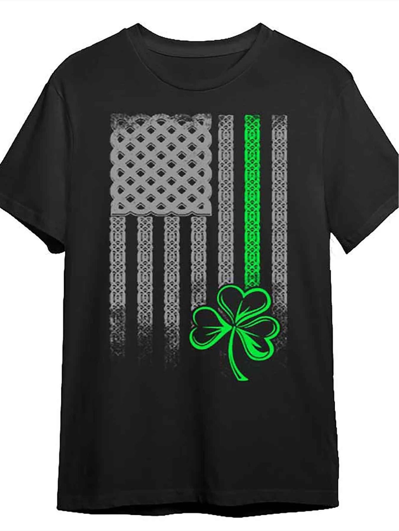 1pc Men's Limited Edition Irish Green Line Print Graphics Tee, 100% ...
