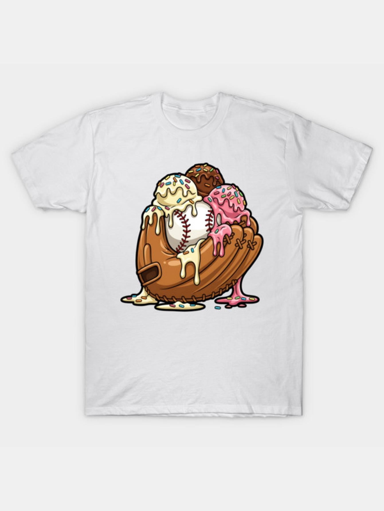 1pc Men's Retro Baseball Glove & Ice Cream Sprinkles T-Shirt - Soft ...