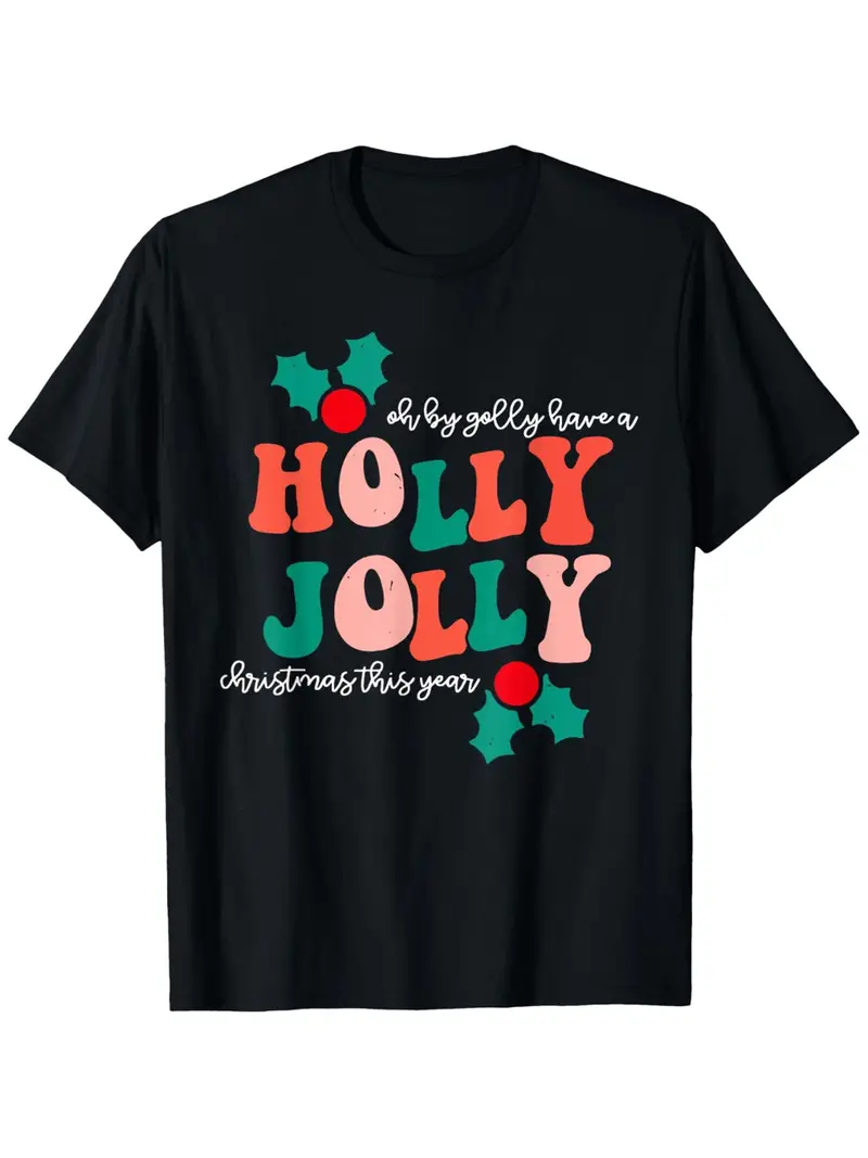 1pc Men's Retro "Oh By Golly Have a Holly Jolly Christmas" Graphic T ...