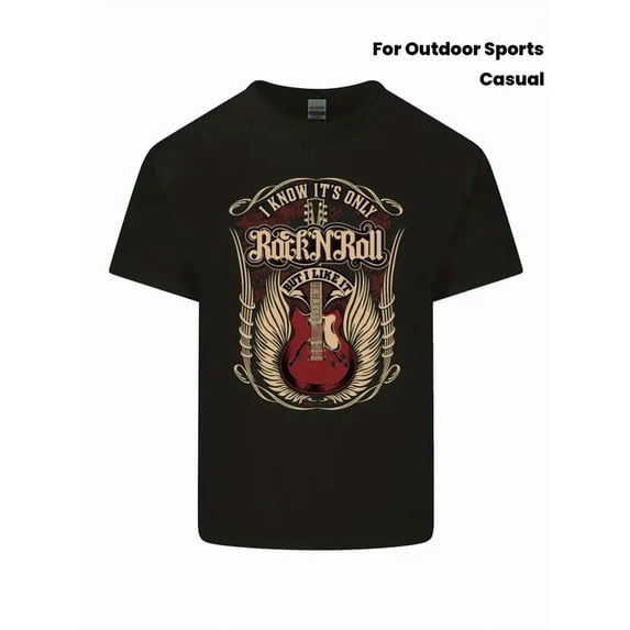 1pc, Men's Rock Music Graphic Cotton T-Shirt - "KNOW IT ONLY ROLLS ONCE ...