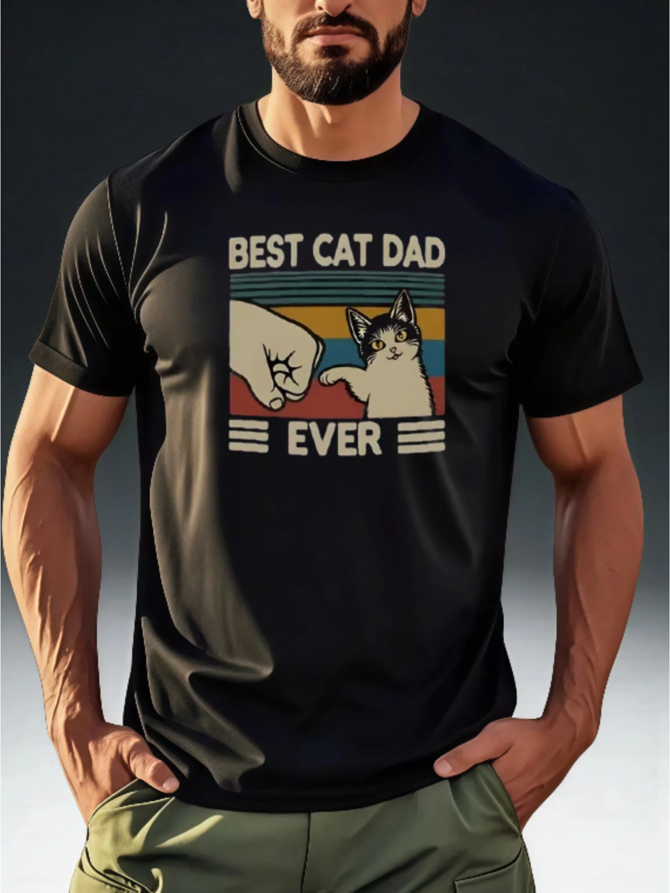 1pc Mens Funny for cat Dad T-Shirt | Best for cat Dad Ever Slogan with ...