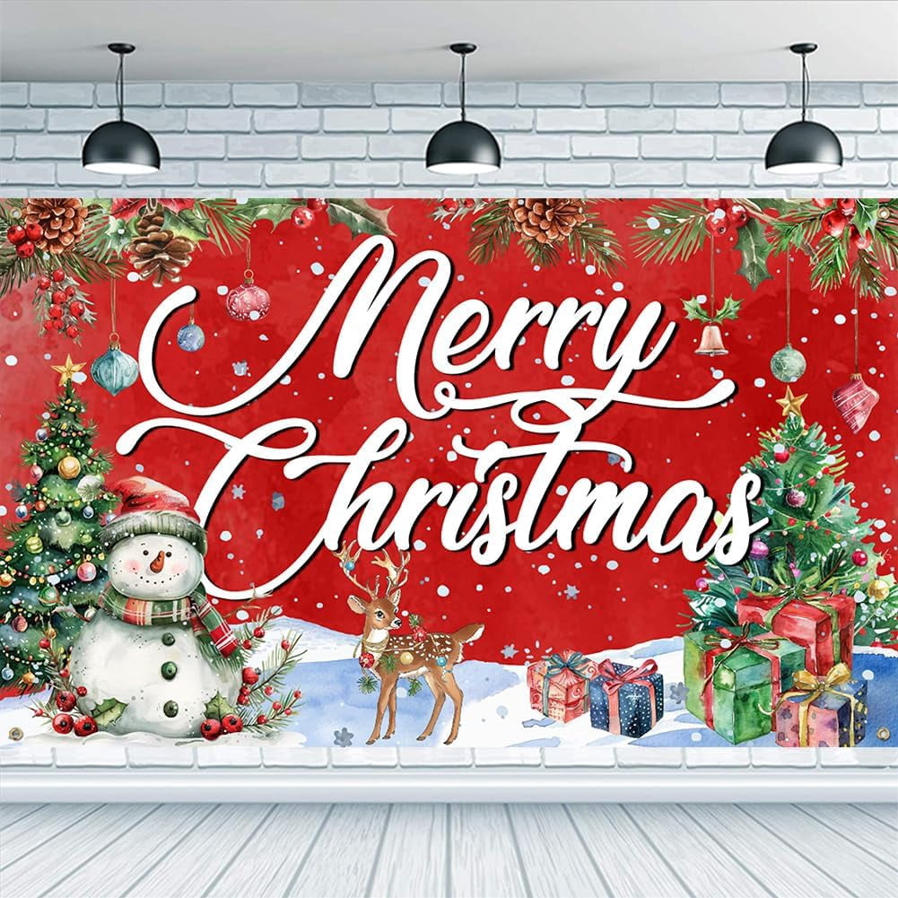 1pc Merry Christmas Backdrop 5.9x3.6ft Snowman Deer Gifts Christmas ...