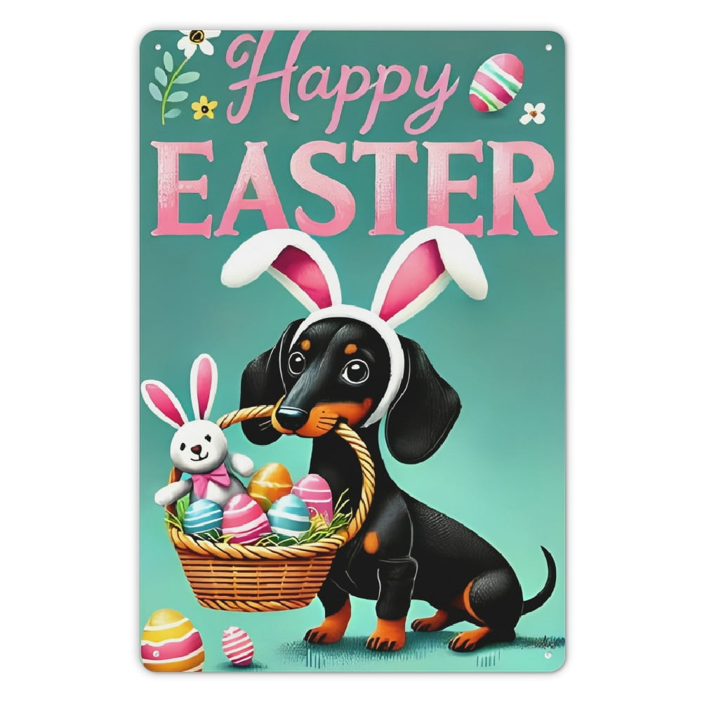 1pc Metal Sign Featuring a Cute Combination of Easter Dachshund with ...