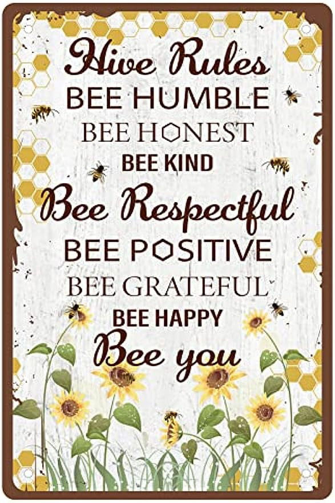 1pc Metal Tin Sign Hive Rules Bee Happy Retro Vintage Funny Wall Decor ...