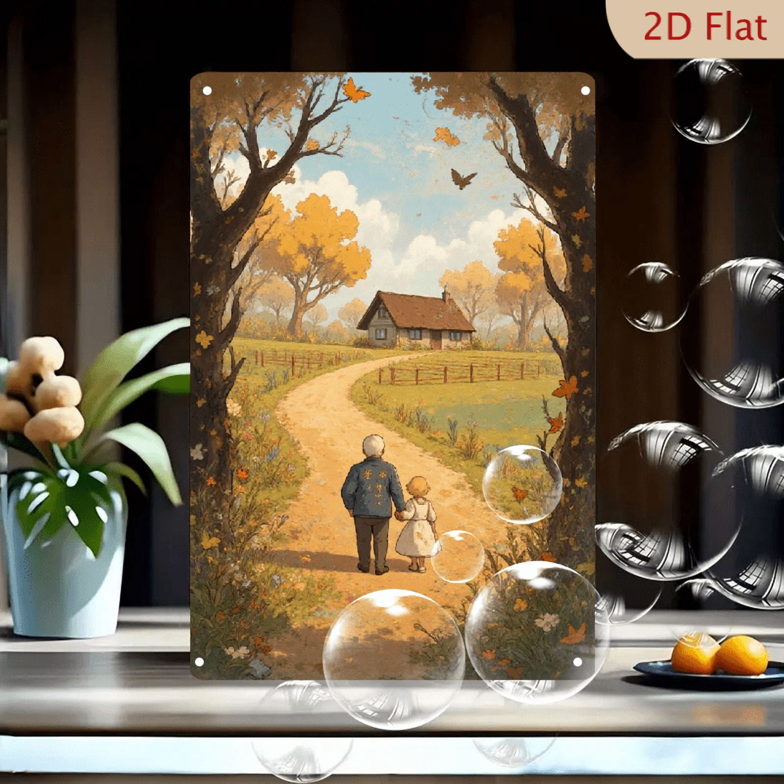 1pc Metal Wall Art, 8x12 Inches, Pastoral Autumn Cottage Scene with ...