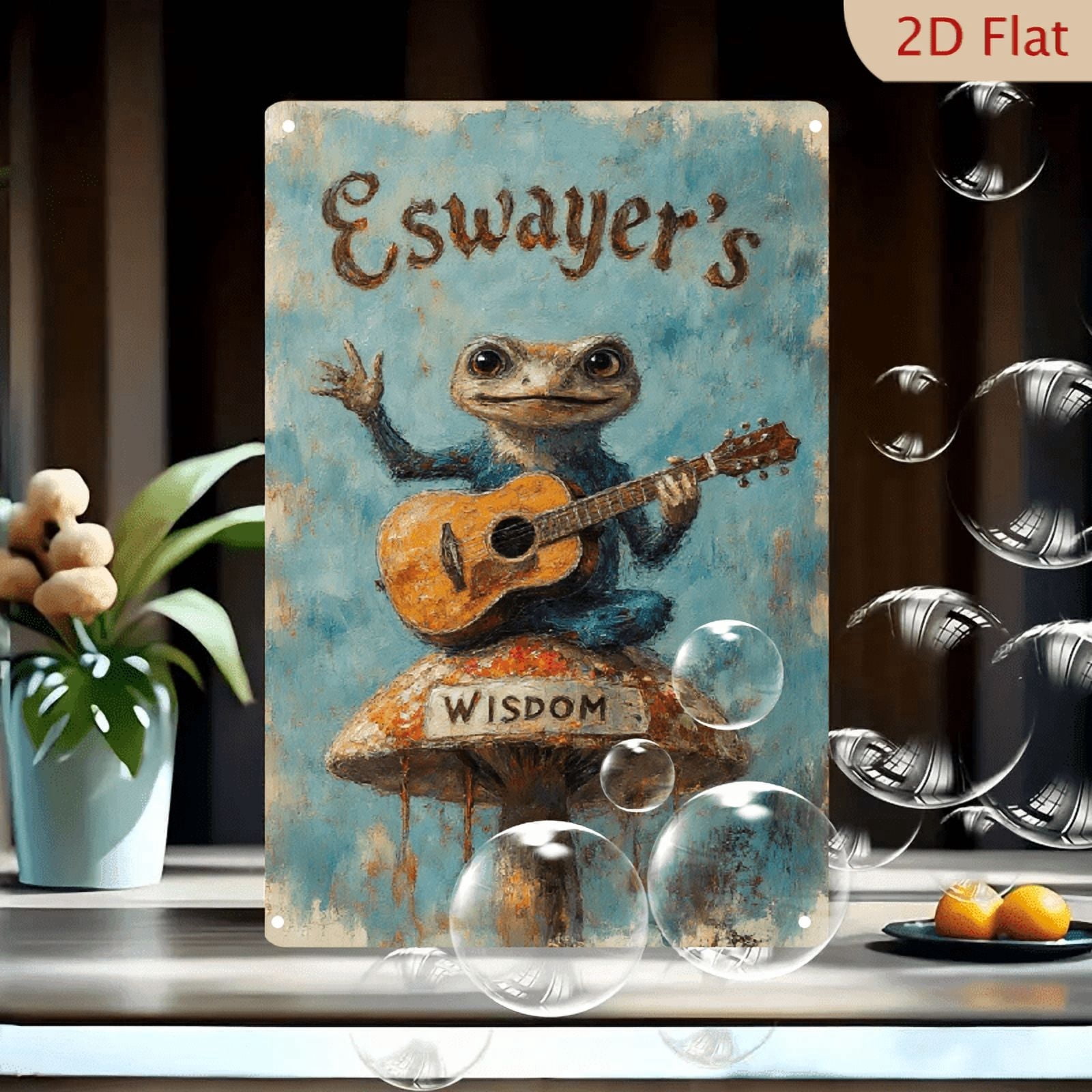 1pc Metal Wall Art, 8x12 Inches, Whimsical Blue Frog Mushroom "WISDOM ...