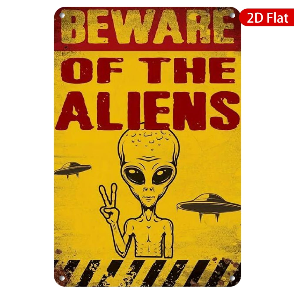 1pc Metal Wall Sign, 8x12 Inches, "Beware of the Aliens" Design ...