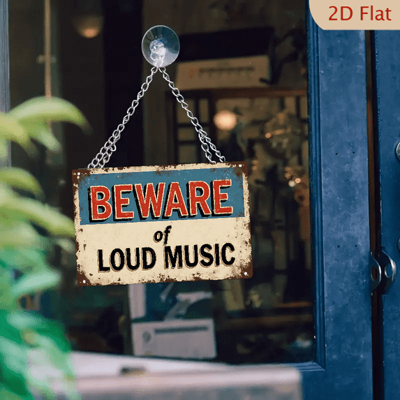 1pc Metal Wall Sign, 8x12 Inches, "Beware of Loud Music" Vintage Retro ...