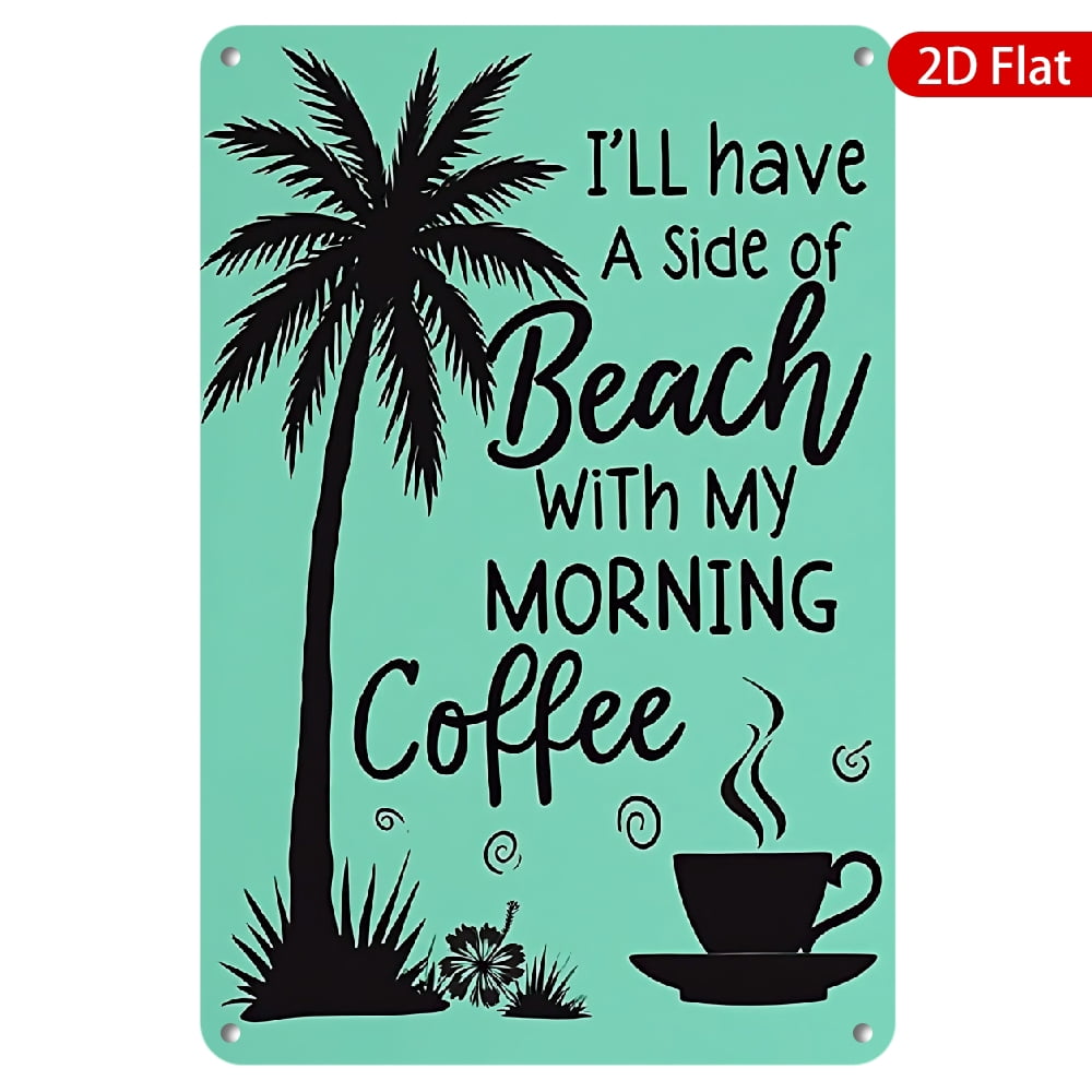 1pc Metal Wall Sign, 8x12 Inches, Coastal Themed Design with Palm Tree ...