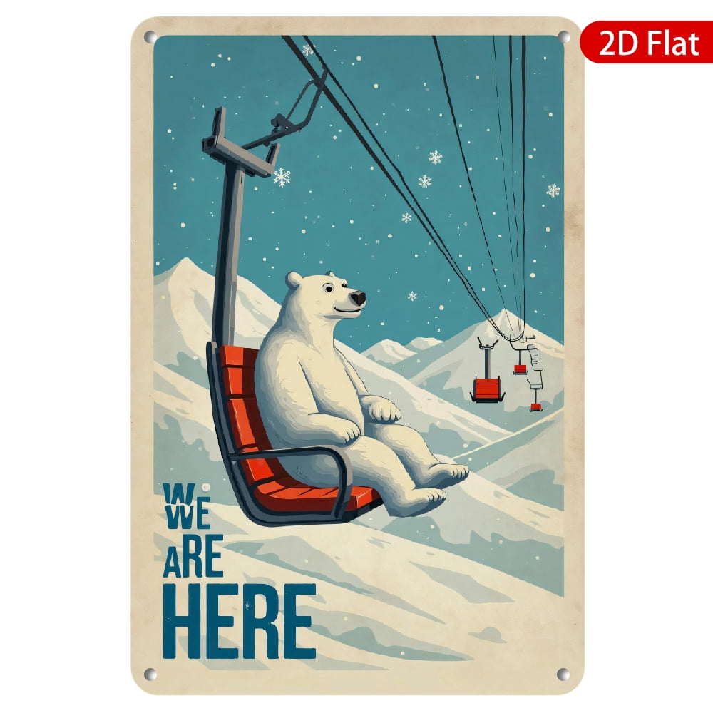 1pc Metal Wall Sign, 8x12 Inches, Featuring a Charming Polar Bear on a ...
