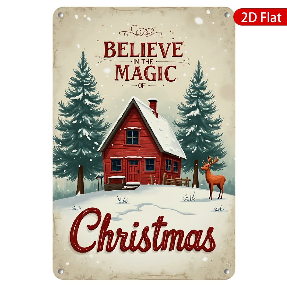 1pc Metal Wall Sign, 8x12 Inches, Featuring a Cozy Red Cabin Surrounded ...