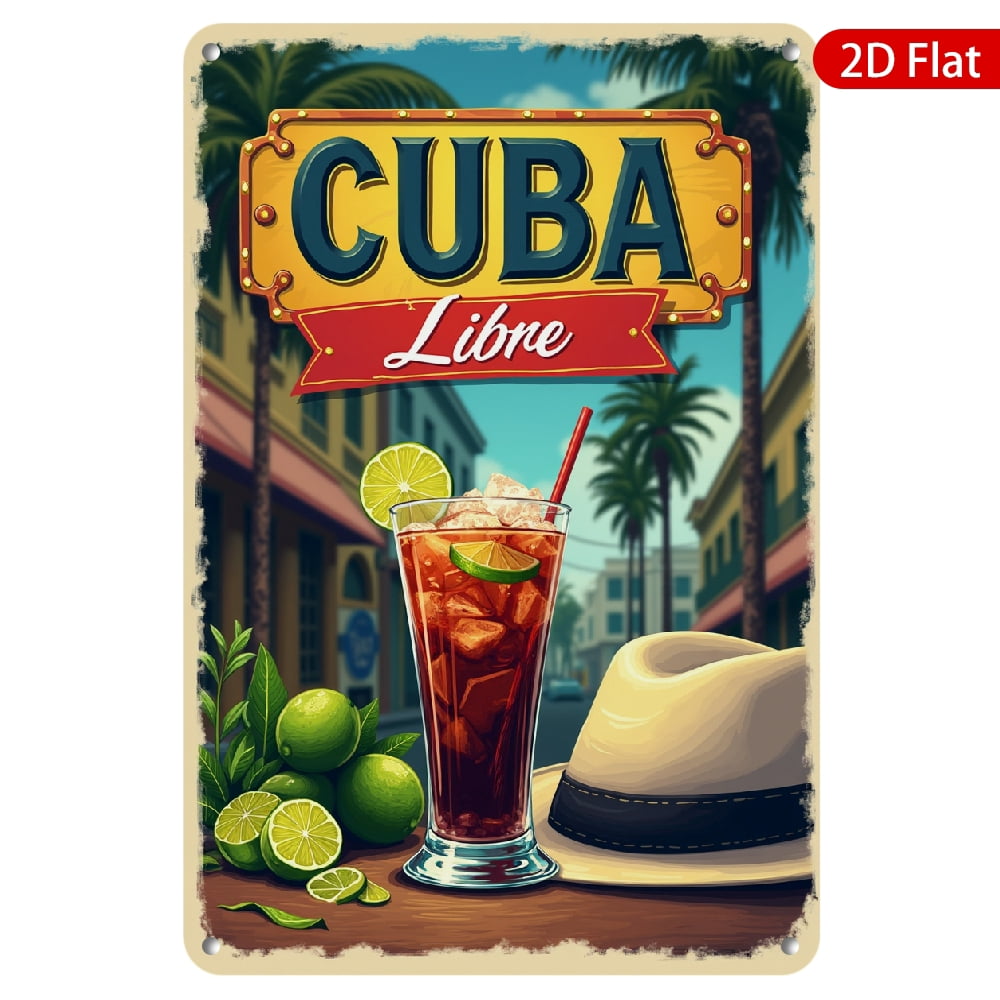 1pc Metal Wall Sign, 8x12 Inches, Featuring Vintage Cuban Drink Design ...