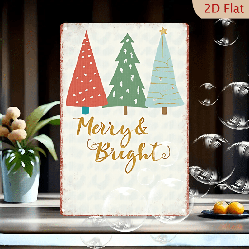 1pc Metal Wall Sign, 8x12 Inches, Festive Colorful Christmas Trees ...