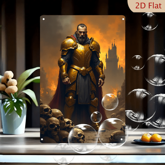 1pc Metal Wall Sign, 8x12 Inches, Knight in Armor with Skull Background ...