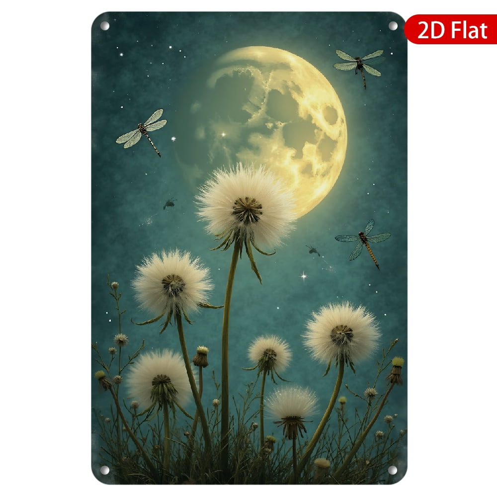 1pc Metal Wall Sign, 8x12 Inches, Stunning Dandelions & Moon Design ...