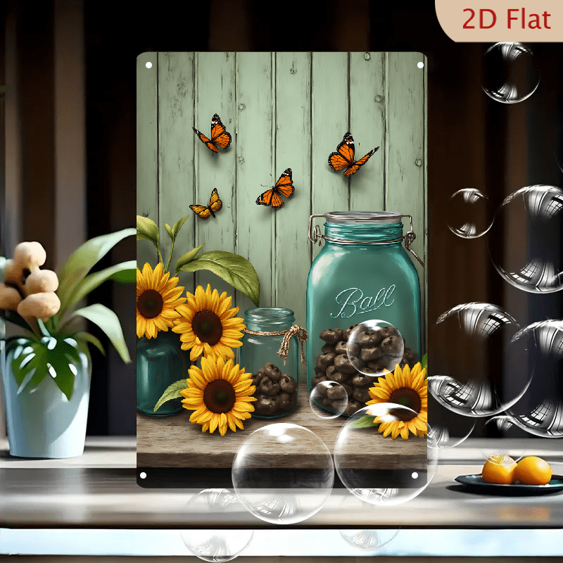1pc Metal Wall Sign, 8x12 Inches, Vibrant Sunflowers & Monarch ...