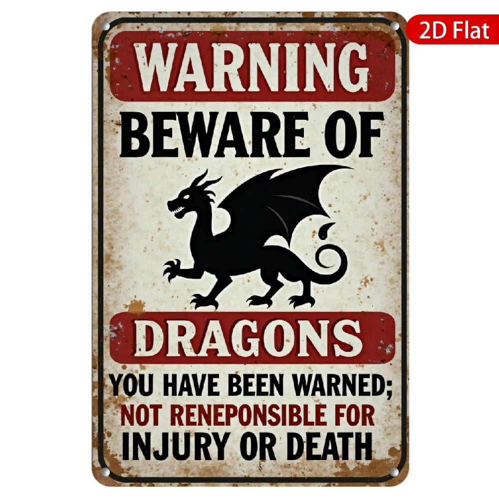 1pc Metal Wall Sign, 8x12 Inches, "Warning: Beware of Dragons" Design ...