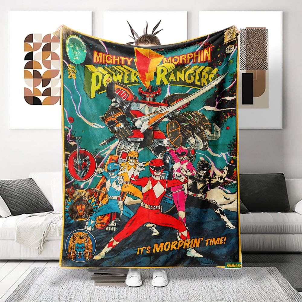 1pc Mighty Morphin Power Rangers Retro TV Show Blanket - Ultra-Soft ...