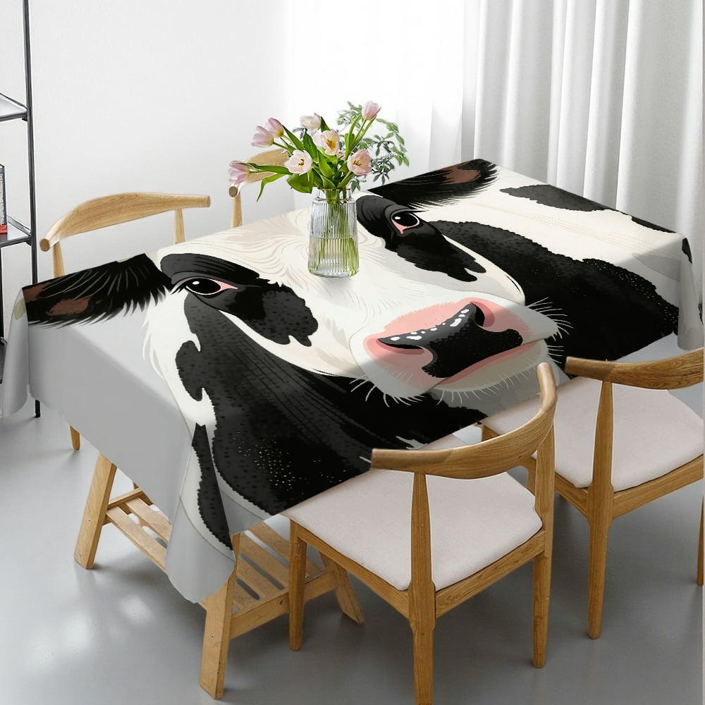 1pc Milk Cow with Flowers Print Rectangular Tablecloth, Kitchen ...