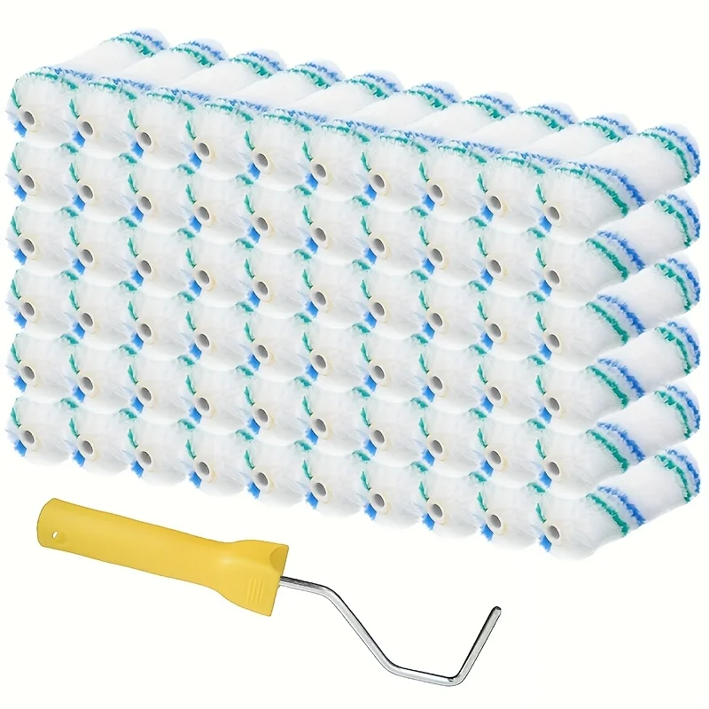 1pc Mini Paint Roller Covers Handle with 60 Roller Brushes 4-Inch Small ...