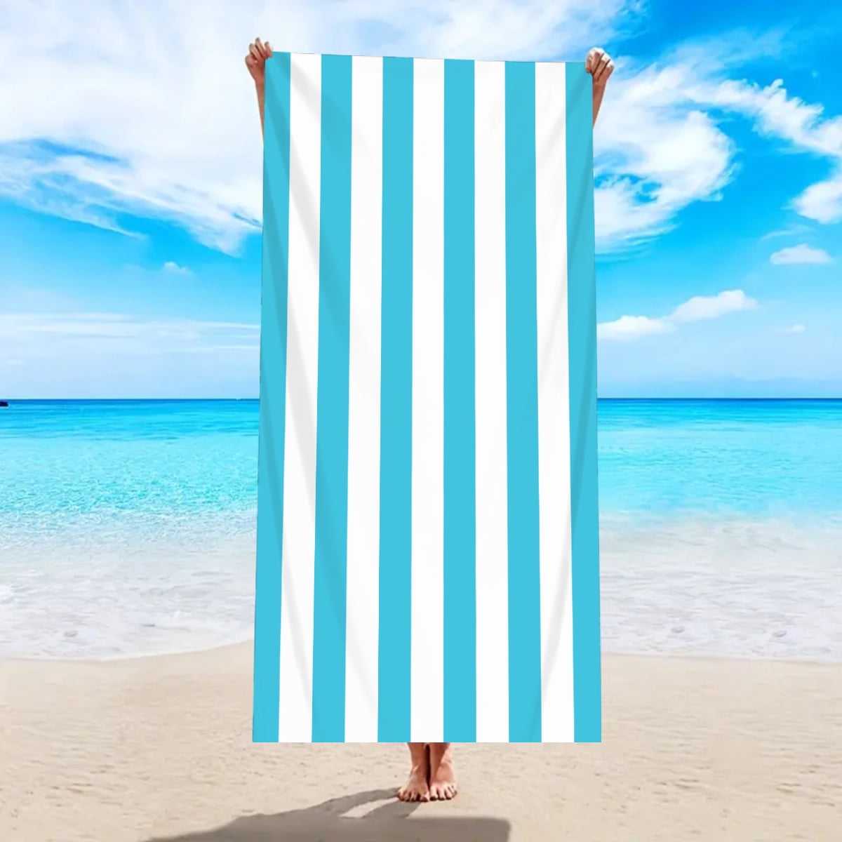1pc Minimally striped beach towel, ultra-fine fiber quick drying ...