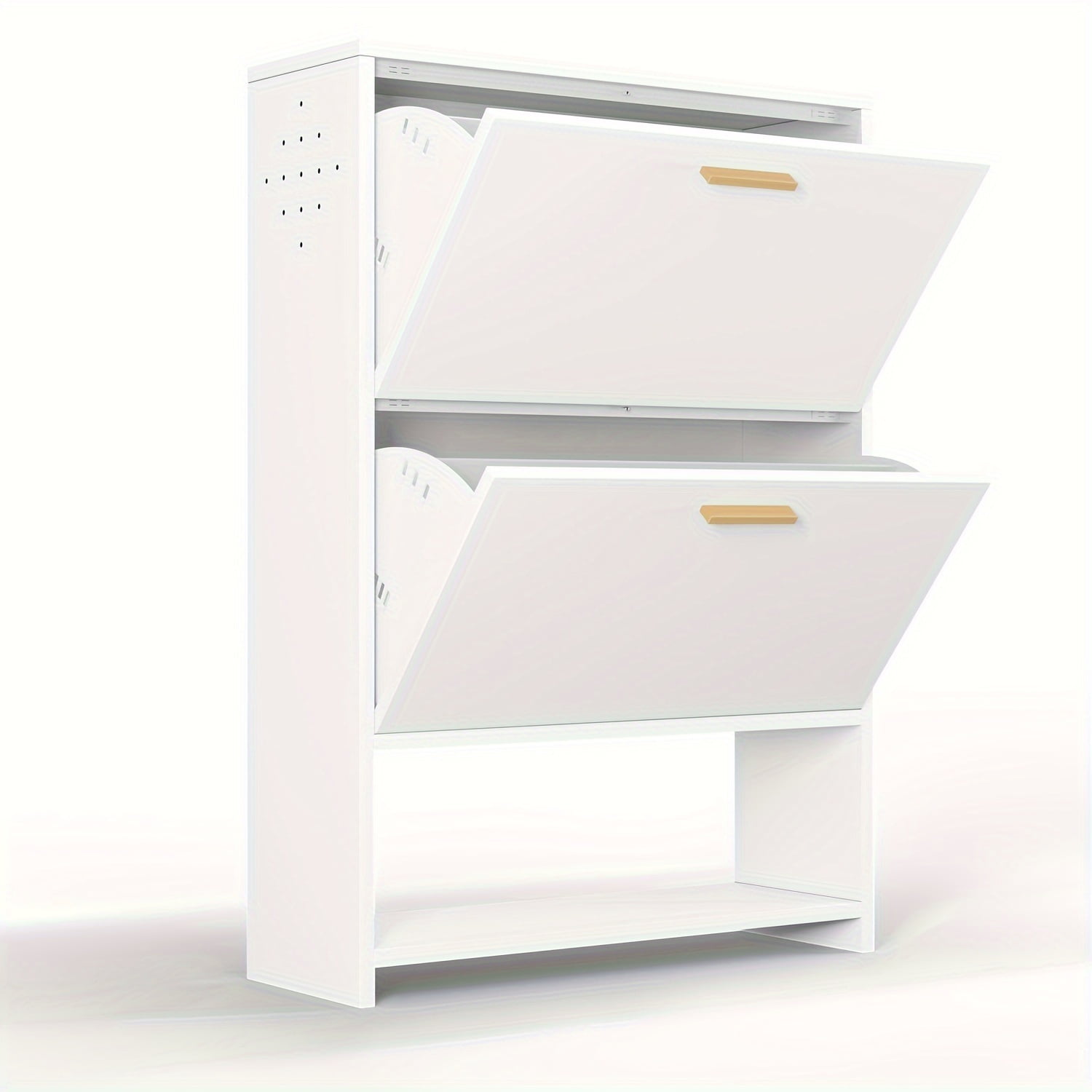 1pc Modern 2-Drawer White Steel Shoe Cabinet, Freestanding Flip Door ...
