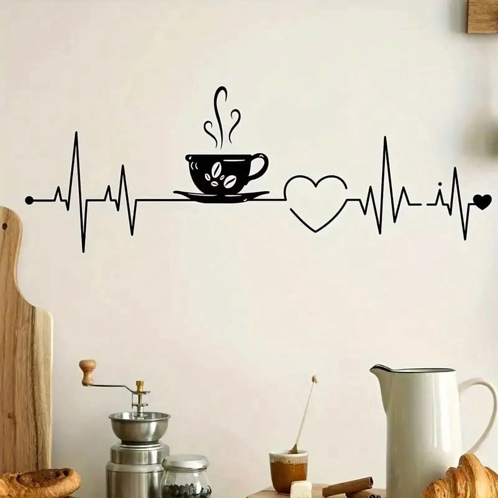 1pc Modern Coffee Cup & Heartbeat Vinyl Wall Decal - Removable ...