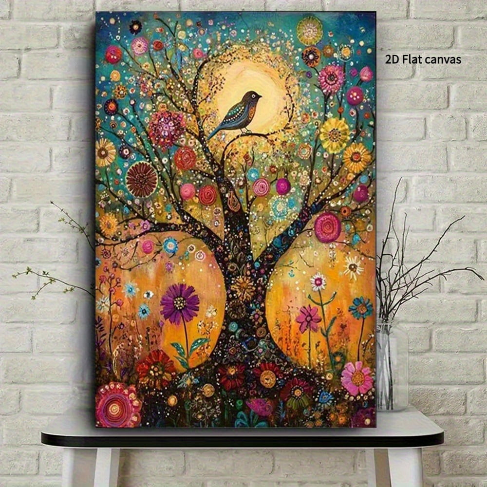 1pc Modern Contemporary Canvas Wall Art - Vibrant Floral & Bird Nature ...