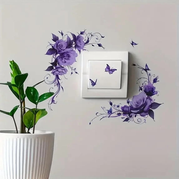 1pc Modern Purple Butterfly & Floral Light Switch Sticker, Vinyl Self ...