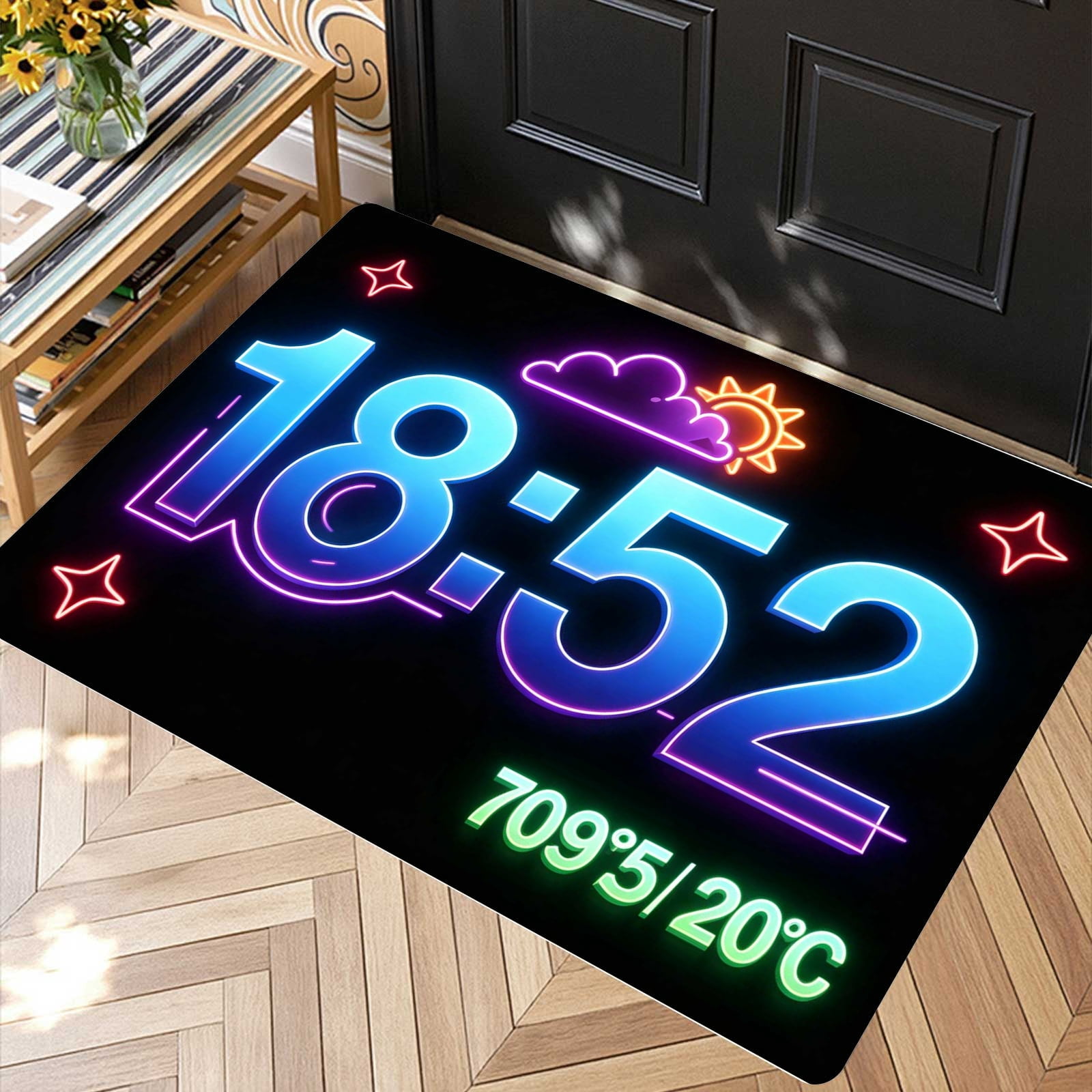 1pc Modern Tech Style Time & Temperature Floor Mat | Door Ornament ...