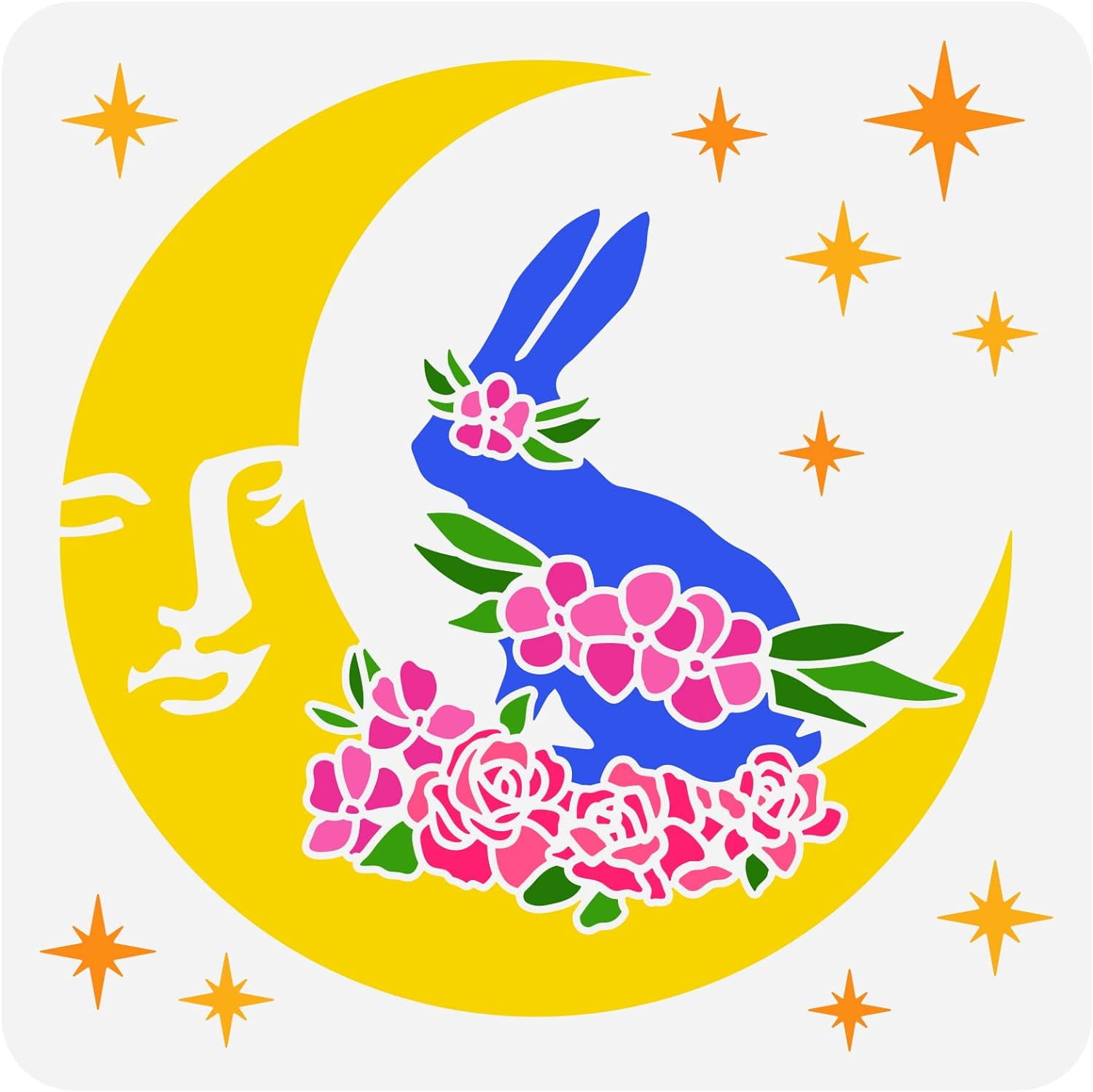 1pc Moon Bunny Painting Stencil 11.8x11.8 inch Hollow Out Roses Bouquet ...