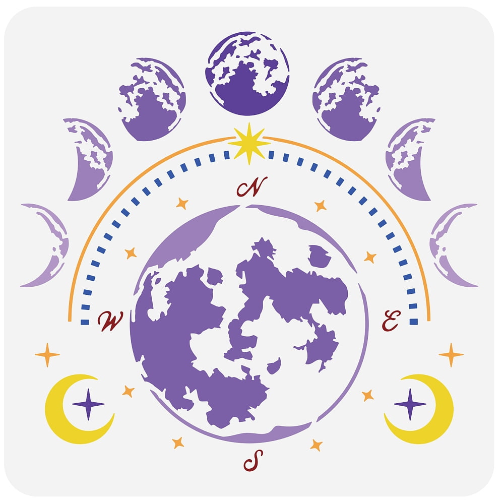 1pc Moon Phase Stencil 11.8x11.8inch Reusable Moon Compass Drawing ...