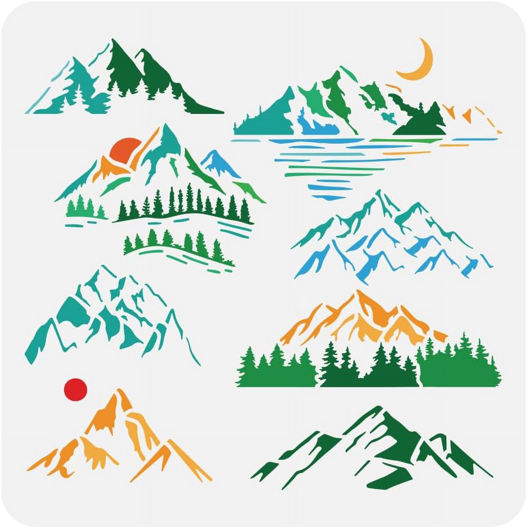 1pc Mountain Stencil for Painting 11.8x11.8 inch Reusable Mountain ...