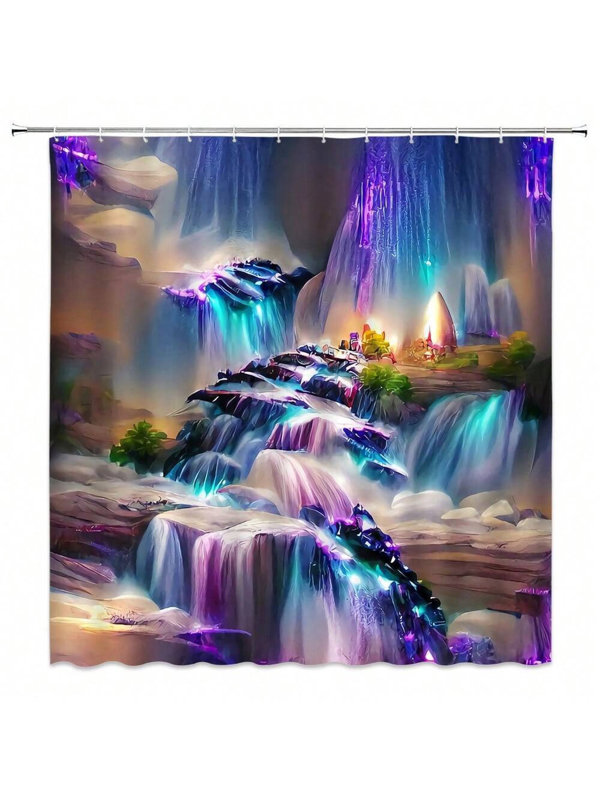 1pc Mountain & Water Scenery Shower Curtain With Dreamy Waterfall ...
