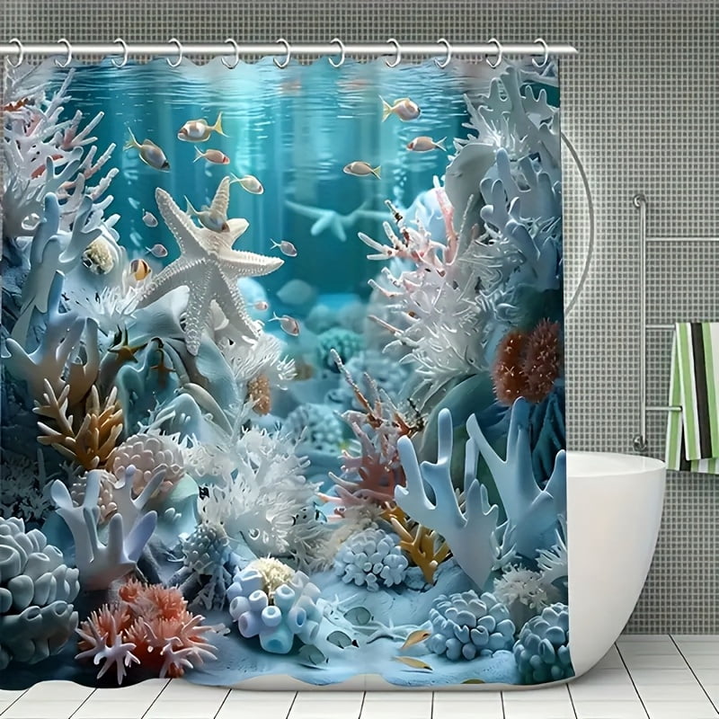 1pc Multi-size Blue Ocean Shell and Starfish Coral Pattern Shower ...