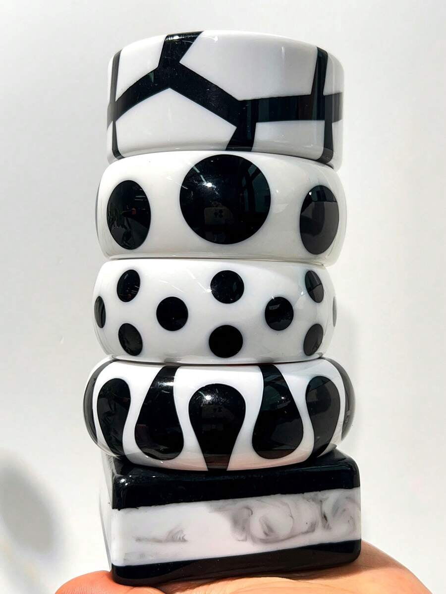 1pc Multicolor B Black & White Resin Bangle Set, Abstract Geometric And ...