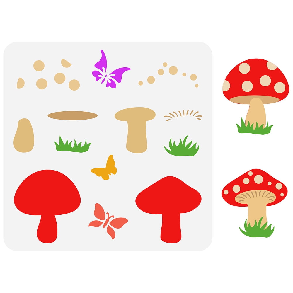 1pc Mushrooms Stencil 30x30cm Plastic Reusable Butterflies Painting Stencils Large Mushroom ...