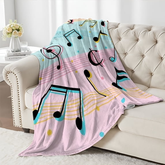 1pc Music-Themed Flannel Blanket | Digitally Printed with Notes and ...