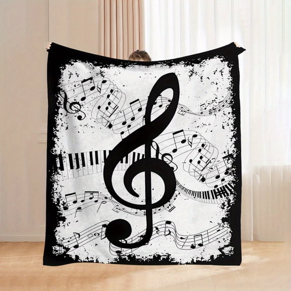 1pc Musical Notes & Piano Keys Flannel Blanket - Soft Warm All-Season ...