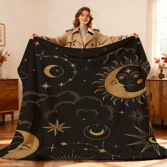 1pc Mysterious Starry Night Blanket - Celestial Moon & Stars Digital ...