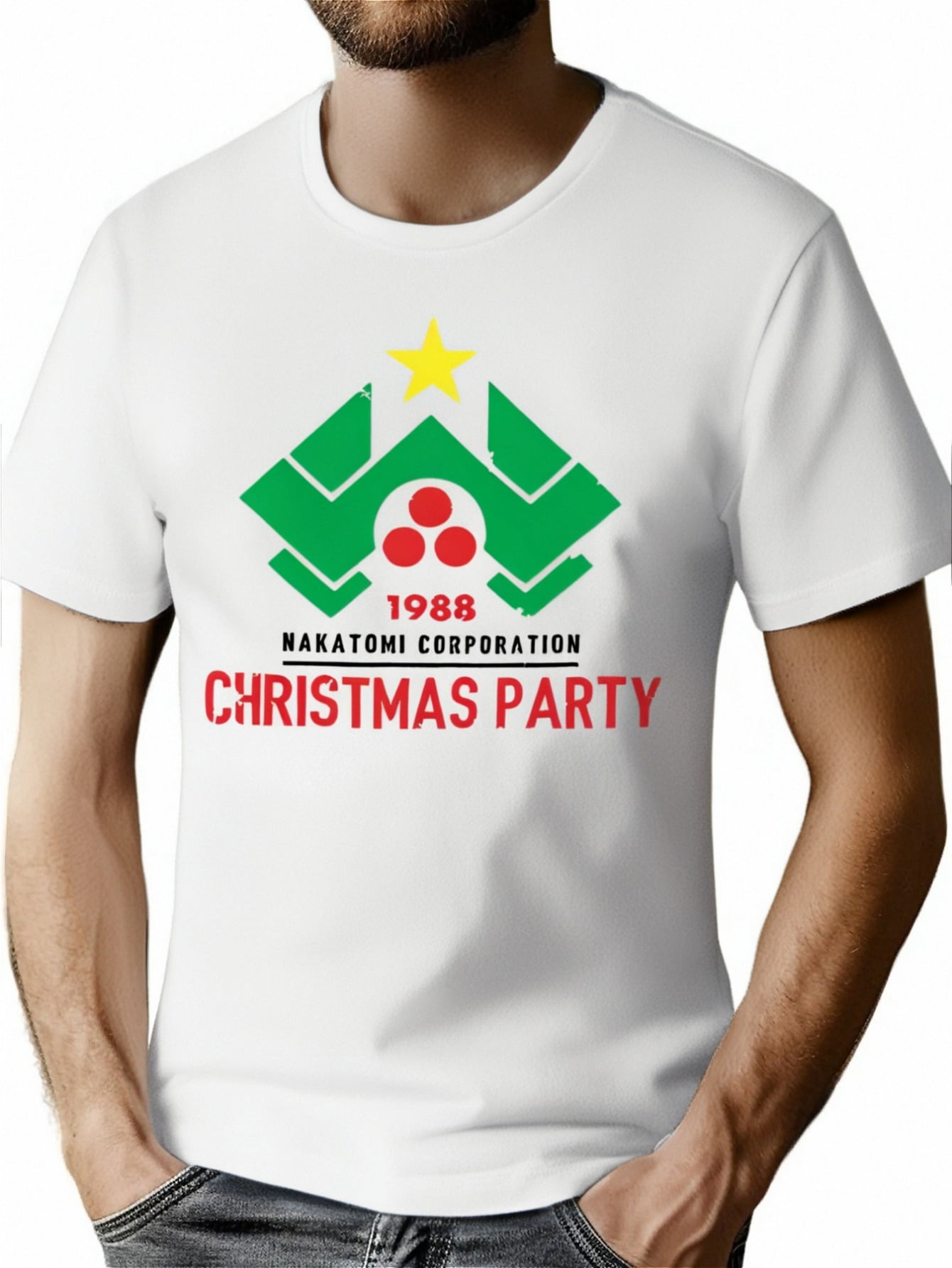 1pc Nakatomi Corporation 1988 Christmas Party Graphic Tee, Casual Crew ...