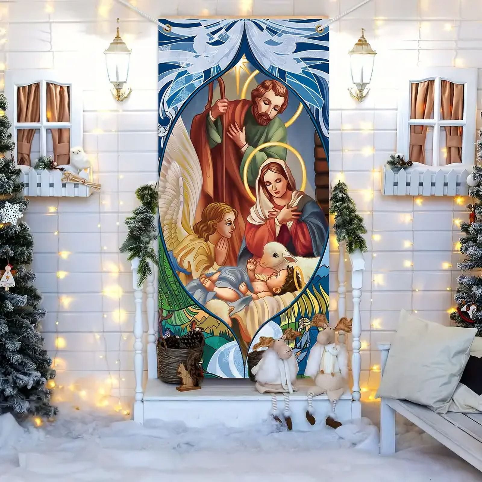 1pc Nativity Christmas Door Cover Admin Scene Religious Christmas Door ...