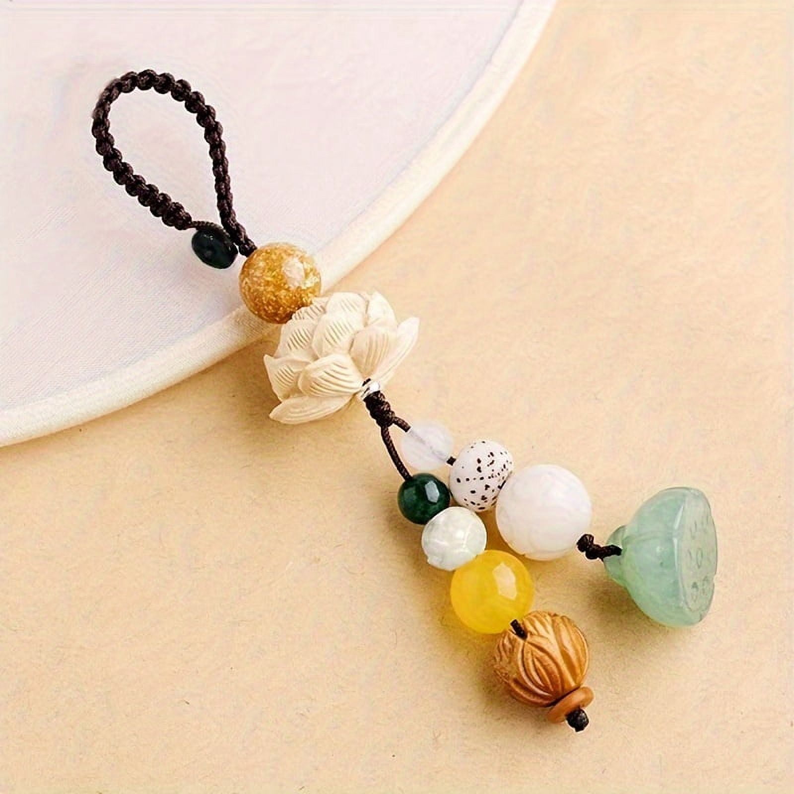 1pc Natural Boxwood Golden Lotus Flower Keychain, Traditional Style ...