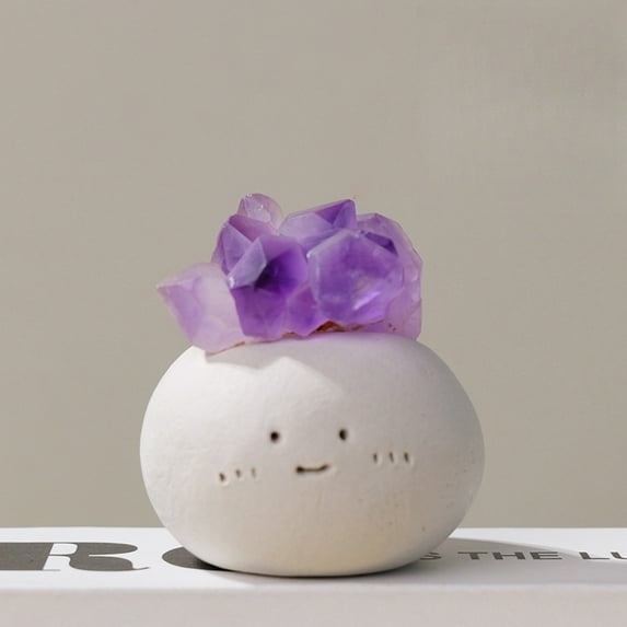 1pc Natural Crystal "Dou Ding" Rough Stone Set | 【Clay Base】 Amethyst ...