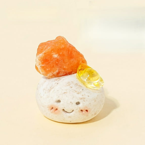 1pc Natural Crystal "Dou Ding" Rough Stone Set | 【Clay Base (Ingot Pendant)】 Sunstone | 50g ...