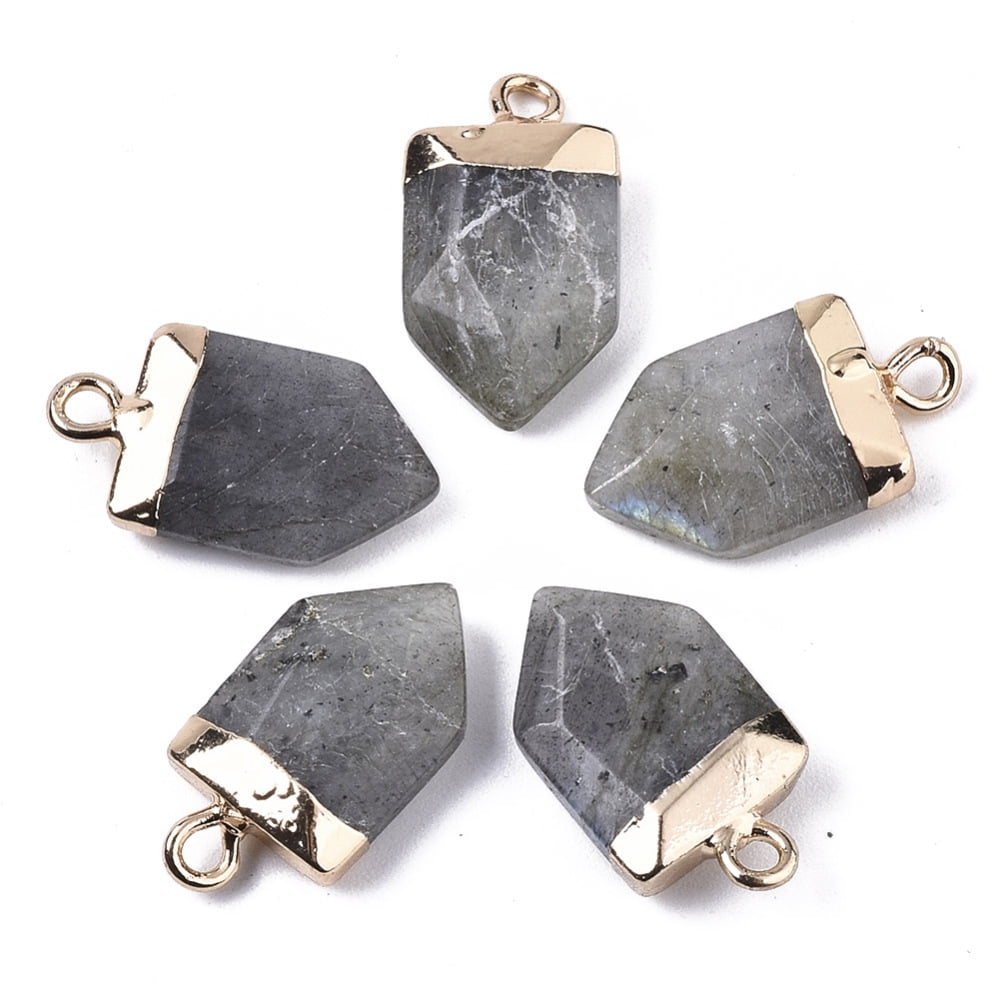 1pc Natural Labradorite Pointed Pendants with Light Gold Plated Top and ...